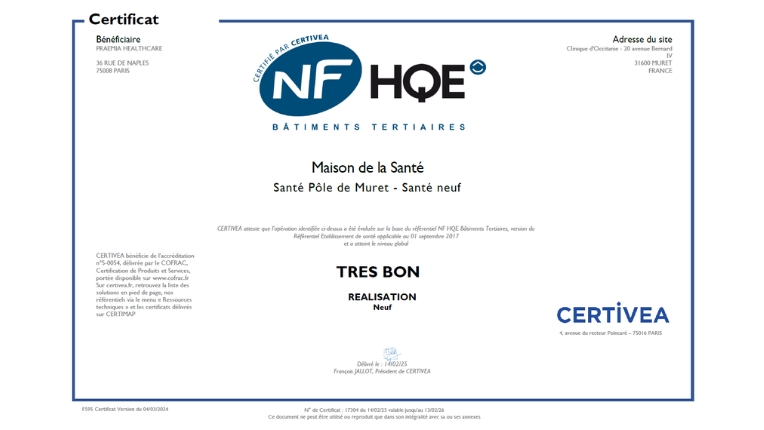 La Maison de la Santé Publique de la Clinique d’Occitanie obtient la certification HQE et le ...